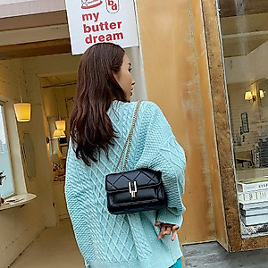 Nother Crossbody Bags for Women Quilted Shoulder Purses and Handbags Lattice Texture with Chain Strap (Black)