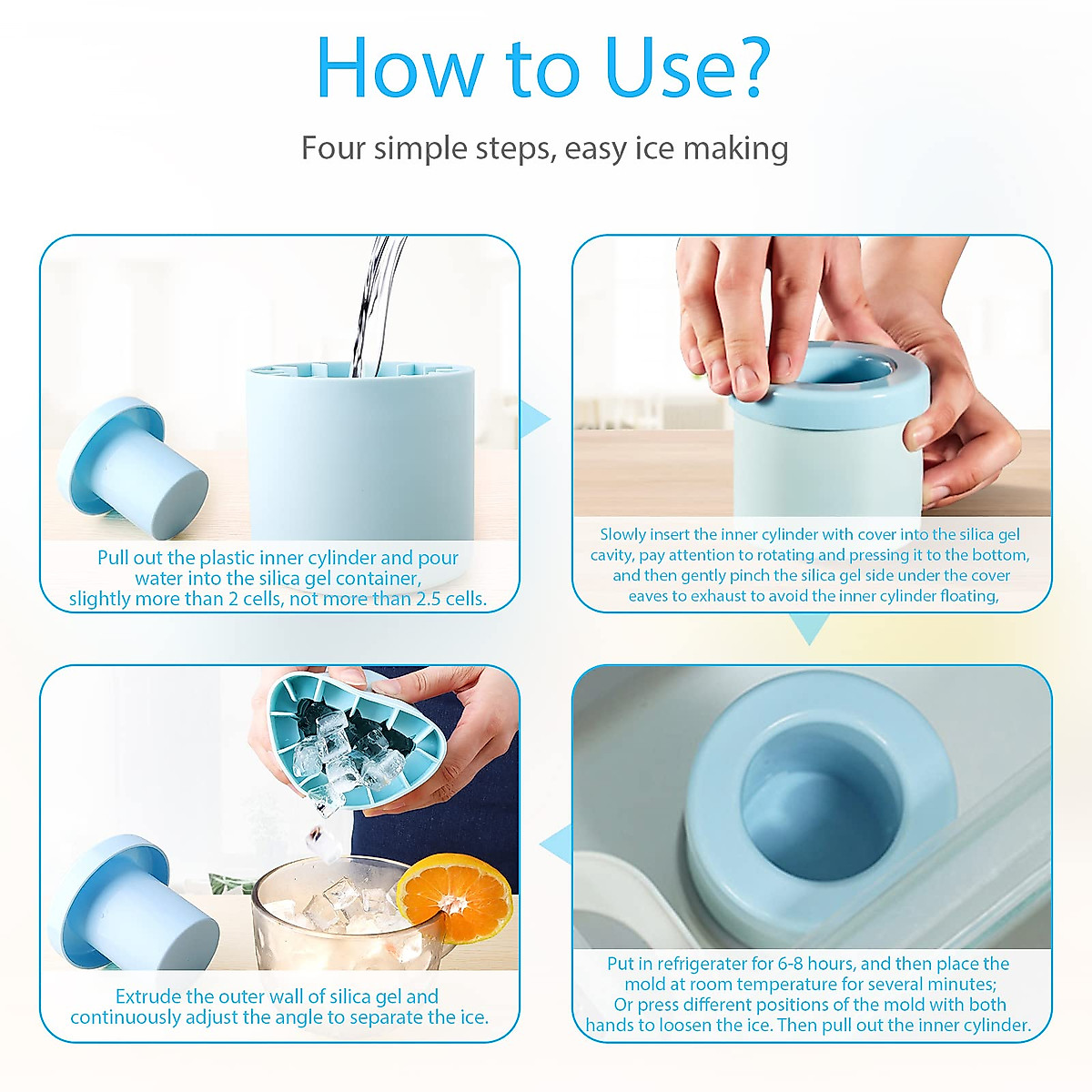 Mini Ice Maker Cup, Cylinder Ice Cube Mold, Small Ice Cube Tray with Lid, Decompress Ice Lattice Molding Ice Cup Press-Type, 60 Ice Cubes Make, Easy-Release