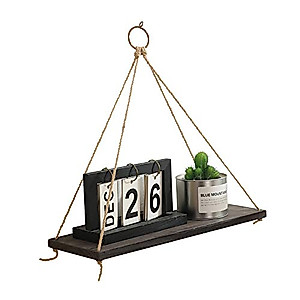 PENGKE Hanging Shelves Set of 2 Boho Wall Decor,Small Floating Window Hanging Plant Shelf,Rustic Wood Floating Storage Shelf for Bedroom Bathroom Living Room Kitchen,Wooden Bookshelf