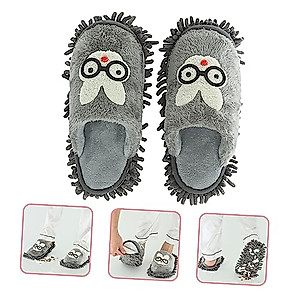 ULTECHNOVO 3 Pairs Mop Slippers Microfiber Mop Sock Slippers Floor Cleaner Mop Floor Mop Slippers Plush Mop Slippers Mops for Floor Cleaning Chenille Grey Cartoon Mopping Slipper Washable Rag