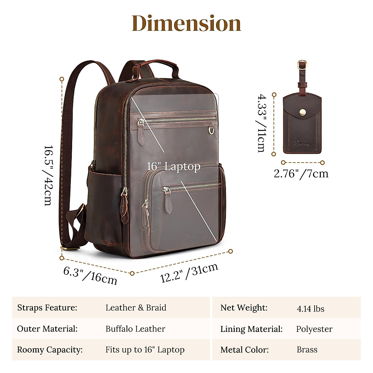 S-ZONE Extra Large Genuine Leather Backpack Purse for Women Men Travel Rucksack Vintage Retro Daypack