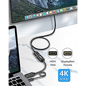 TECHTOBOX HDMI to DisplayPort Adapter 4K@60Hz [Braided, High Speed] HDMI Male to DP Female Converter Cable Compatible for PC Graphics Card Laptop Mac Mini NS PS5/4 Xbox One/360 -Black