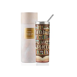 Onebttl Book Lovers Gifts For Women - 20oz/590ml Stainless Steel Insulated Tumbler with Straw, Lid - Reading Gifts for Book Worm, Librarians, Readers - Bookshelf Glitter