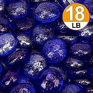 18 LB Fire Glass Beads Fireglass Drops for Gas Fire Pit Fireplace Cobalt Blue Luster Reflective Decorative Glass Gems Rocks Pebbles Stone for Vase Fillers Aquarium Fish Tank Decoration (Cobalt Blue)