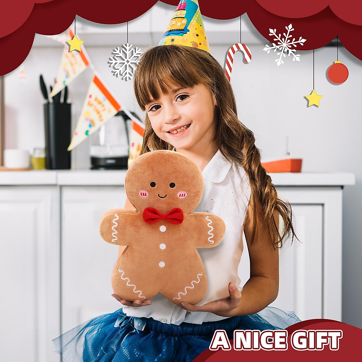 Yefound Gingerbread Plush Stuffed Pillow, Christmas Gingerbread Man Pillow, Gingerbread Man Plush Decor Pillow for Holiday Christmas Tree Gifts, 13.8in, Brown