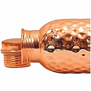 Arts Of India Pure Copper Water Bottle, Drink ware Set, Capacity 1000 ML, Set of 2 ((HAMMERED 2)