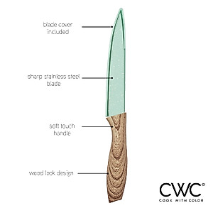 COOK WITH COLOR Kitchen Knives Set - Includes 3 Knives with Knife Sheath Covers (Lemon Collection)