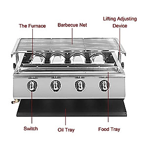 ZHIRCEKE Stainless Steel 4 Burners Gas Stove BBQ LPG Grill - Portable Tabletop Barbecue Gas Grill for Picnic Camping Festival Garden