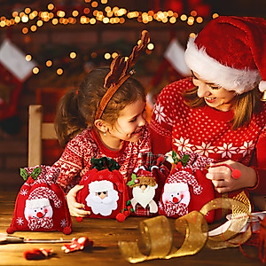 Clysee 12 Pcs Christmas Gift Doll Bags Christmas Eve Apple Bags Reusable Drawstring Gift Bags Elk Bear Santa Claus Snowman Fabric Goody Bag for Christmas Candy Party Favors Holiday Wrapping