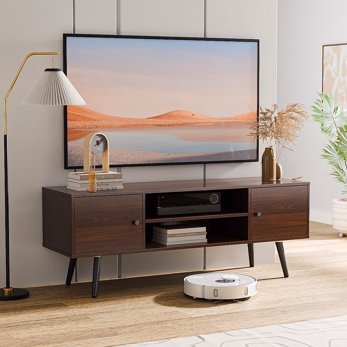 Cozy Castle Mid Century Modern TV Stand for 55 60 inch TV Entertainment Center with Storage Media TV Console Table for Living Room Bedroom and Office