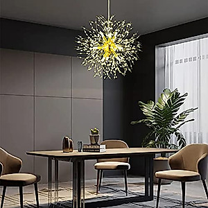 Mivenda Gold Crystal Chandeliers 9-Light Modern Firework Chandelier Dandelion Light Fixture,Bedroom Chandelier,Ceiling Hanging Lighting for Dining Room,Bedroom,Aisle