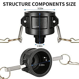 Huazu 275 330 Gallon IBC Tote Fittings, IBC Tote Tank Drain Adapter 2 Inch Camlock Fittings to 3/4 Inch Male Garden Hose Thread for IBC Tote Containers and Garden Hose Fittings