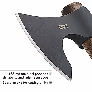 CRKT Berserker Axe: Two Handed Outdoor Axe, Forged 1055 Carbon Steel Blade, Hickory Handle 2736