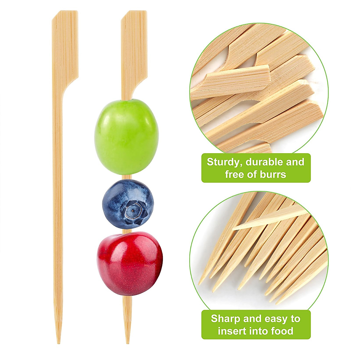 300PCS Cocktail Picks Bamboo Skewers For Appetizers, FATLODA Paddle Wooden Skewers, Fancy Flat Toothpicks For Appetizers, 4.7 IN Bamboo Sticks For Party Sandwich Fruit Charcuterie Boards Accessories