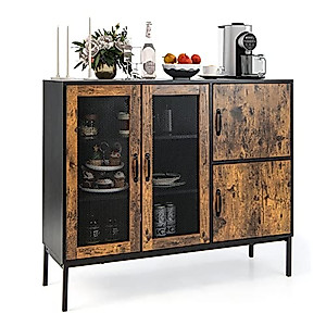 Giantex Large Kitchen Buffet Sideboard, 48 Inch 2-Door Cupboard with 2 Storage Cabinets, Industrial Stationary Island, Metal Frame, Coffee Station for Living Room