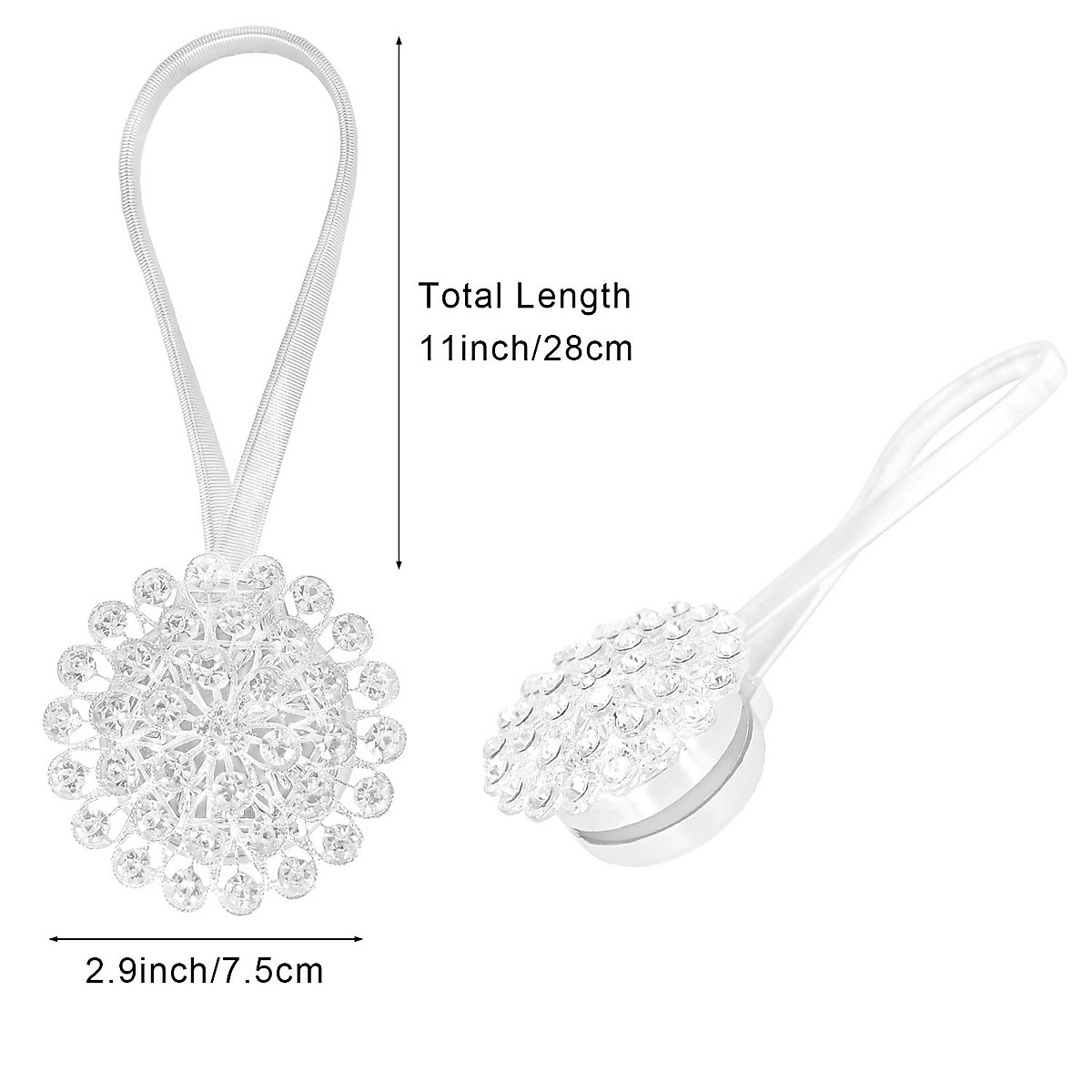 Pinowu Magnetic Crystal Flower Curtain Tiebacks (2 Pack), Decorative Curtain Holdback Buckle Clips with Stretchable String Rope for Bedroom, Living Room, Office