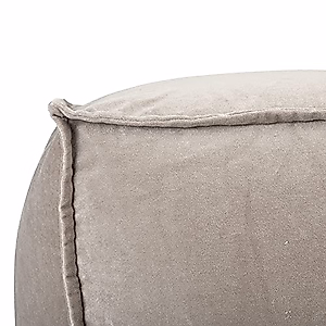 Main + Mesa Modern Boho Cotton Velvet Pouf, Greige
