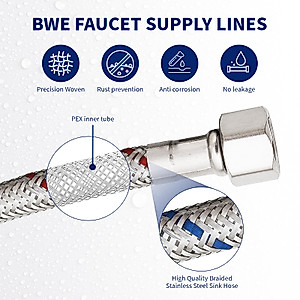 BWE 32-Inch Long Bathroom Kitchen Faucet Connector Braided Stainless Steel Supply Hose 1/2-Inch Female Compression Thread x 2 Pcs (1 Pair)