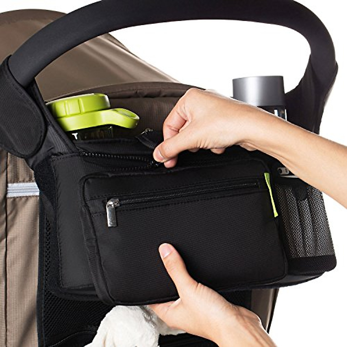 Ethan & Emma Universal Baby Stroller Organizer with Insulated Cup Holders for Smart Moms. Diaper Storage, Secure Straps, Detachable Bag, Pockets for Phone, Keys, Toys. Compact Design Fit All Strollers