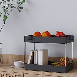 Under Sink Organizer and Storage Rack, 2 Tier Bathroom/Kitchen/Office Organizer with Hooks, Multi Purpose Storage Rack, Table Top Organizer (Black)