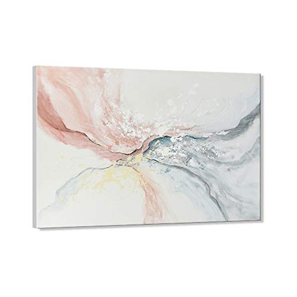 Pink Abstract Wall Art Large Canvas Paintings Blush and Grey Water Flow Marble Shapes Trendy Picture Modern Framed Artwork for Bedroom Living Dining Room Kitchen Office Wall Decor 36"x24"