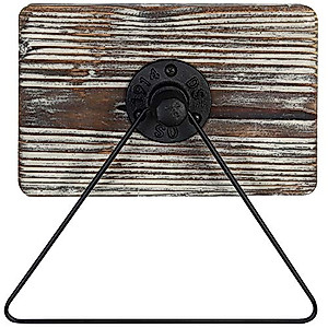 MyGift Wall Mounted Industrial Black Metal Triangle Bath Hand Towel Ring with Solid Torched Wood Backing, Rustic Design Hand Towel Holder