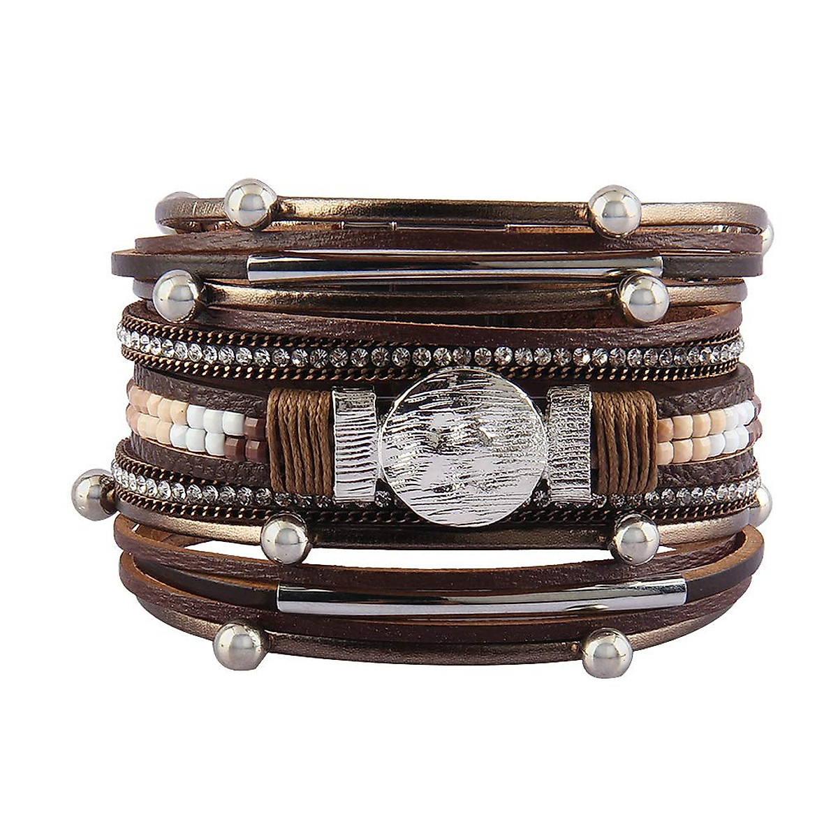 Jeilwiy Leather Wrap Around Bracelet Multi Rope Boho Bracelets Cuff Bangle Baroque Pearls Handmade Bohemian Jewelry for Women, Daughter, Sister Gifts