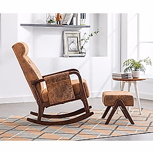 Kurhwyss Nursery Rocking Chair with Ottoman, Upholstered Rocker Chair with Arm Pocket, Modern Accent Glider Chair with Comfy High Back for Living Room Bedroom (Coffee)