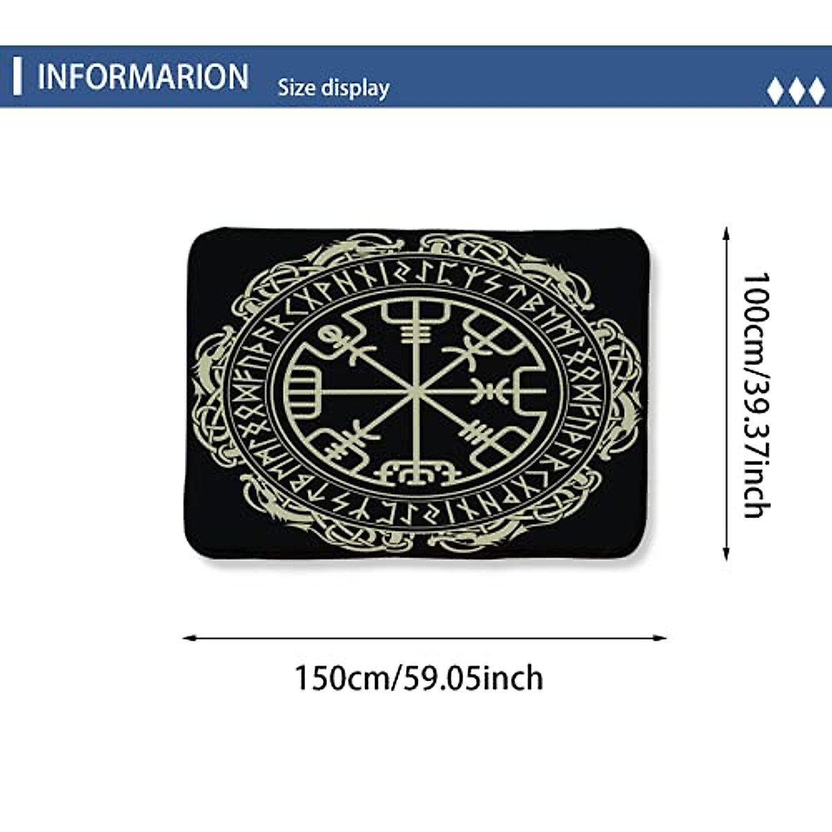 WHXM Area Rug 39x60in Magic Runic Compass Vegvisir in The Circle of Nordic Runes and Dragons Soft Flannel Microfiber Bathroom Carpet Non-Slip Floor Mat Bathtub Accessories LJN, White 0