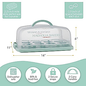 Magnolia 2in1 Cupcake Carrier and Cake Keeper with Lid, Cupcake Box to Fit 12, Sturdy, BPA-Free Cupcake Holder with Two Secure Side Closures, Dishwasher Safe (R40-88857)