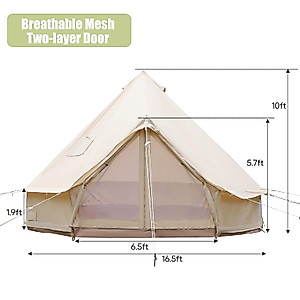 ONLYCTR Bell Tent for Camping, Luxury Cotton Tent, Yurt Canvas Tent with Stove Jack, Outdoor Canvas Bell Tent for 4/6/8 Person Family 4 Season Camping (16.5' (5M), Beige)