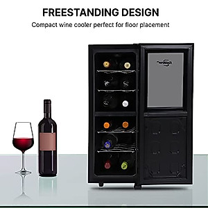 Koolatron Urban Series 12 Bottle Dual Zone Wine Cooler, Black, Thermoelectric Wine Fridge, Freestanding Wine Cellar, Red, White, Sparkling Wine Storage for Small Kitchen, Apartment, Condo, RV