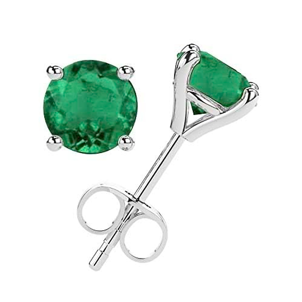14K White Gold Solitaire Genuine Natural Green Emerald Stud Earrings for Women | May Birthstone | Holiday Collection (3/4 CTTW)