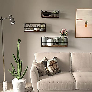 ZBEIVAN Floating Shelves Wall Mounted Set of 3, Wall Shelves with Metal Wire for Bathroom Bedroom Kitchen Living Room