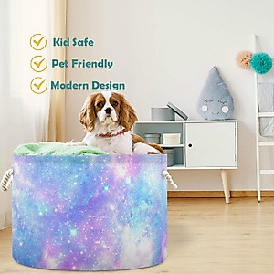 visesunny Collapsible Large Capacity Basket Magic Galaxy Star Blue Sky Clothes Toy Storage Hamper with Durable Cotton Handles Home Organizer Solution for Bathroom, Bedroom, Nursery, Laundry,Closet