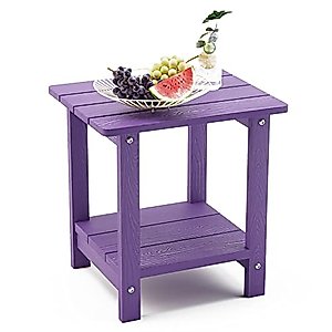 LUE BONA Adirondack Outdoor Side Table, 2-Tier Purple HDPS Patio End Table Weather Resistant, Morden Side Table for Patio, Pool, Porch