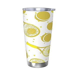 AYCZN Tennis 20 OZ Tumbler Stainless Steel Travel Coffee Mug, Sport Ball Insulated Water Bottle with Lid and 2 StrawsLeakproof Thermal Cup