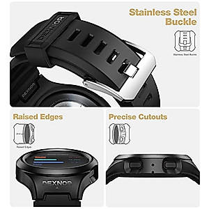 Dexnor for Galaxy Watch 4,Galaxy Watch 5 Case with Band 44mm,[Built-in Adjustable Band & Screen Protector] Rugged Military Grade Shockproof Cover with Band for Samsung Watch 4/5-44mm Women Men-Black