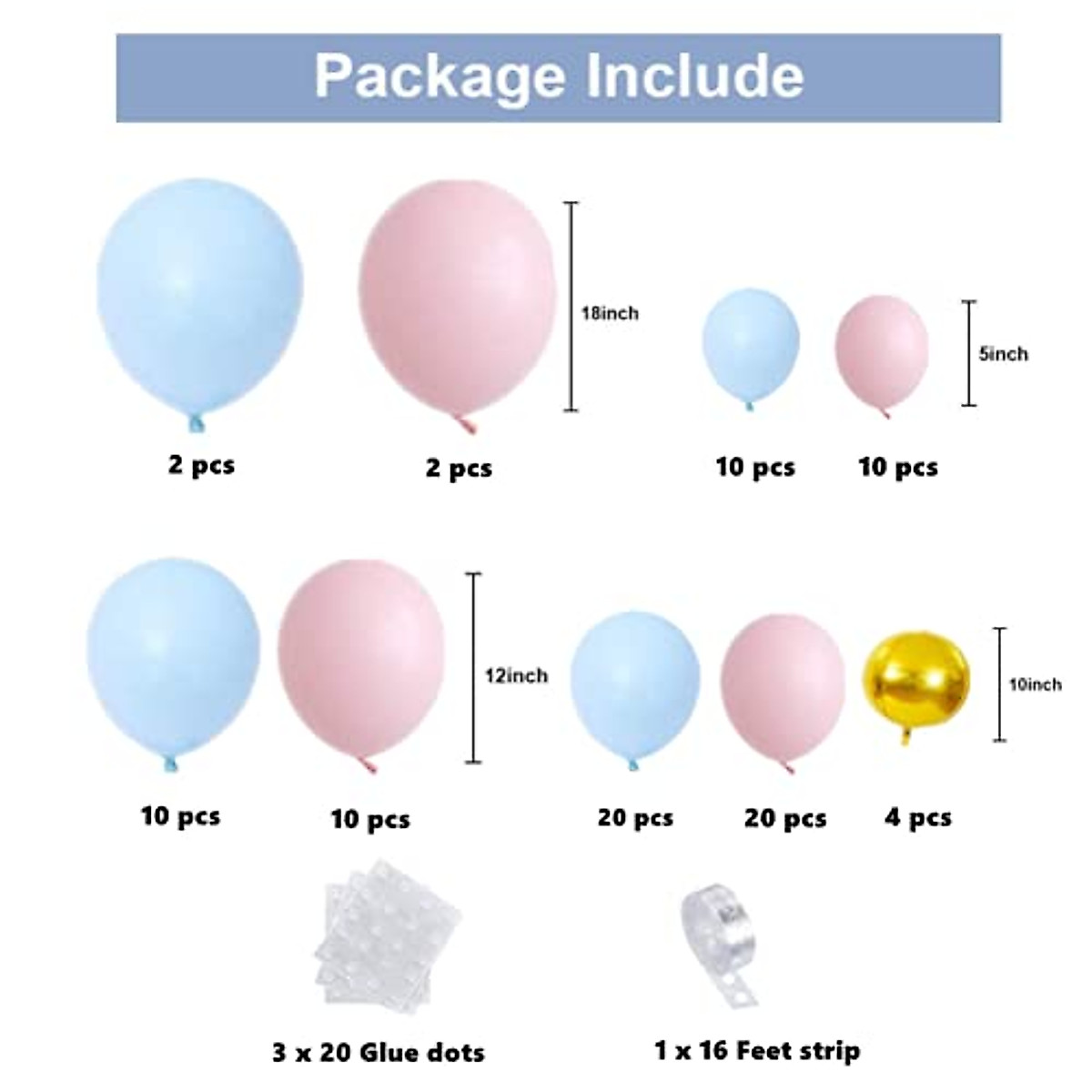 Pink and Blue Balloons, 88pcs Gold Metallic Foil Balloons Garland Kit Macaron Latex Balloon for Birthday Baby Shower Gender Reveal Party Decorations