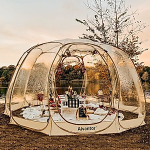 Alvantor Pop Up Bubble Tent - 15’ x 15’ Instant Igloo Tent - 12-15 Person Screen House for Patios - Large Oversize Weather Proof Pod - Cold Protection Camping Tent - Beige