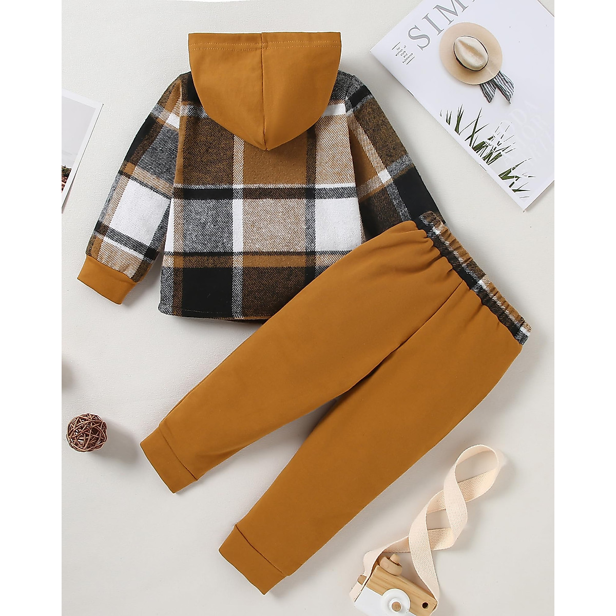 DISAUR Toddler Boy Clothes 12M-5T Plaid Long Sleeve Hoodie Sweatshirt+Letter Print Pants 2PCS Fashion Fall Outfit Sets