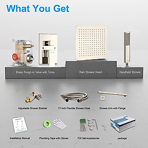 Rain Shower System Sets Faucet: EMBATHER 10 Inch Overhead Rainhead Shower Combo Set With Handheld And Valve-Luxury Modern Mixer Rainfall Brushed Nickel Shower Faucets Sets Complete