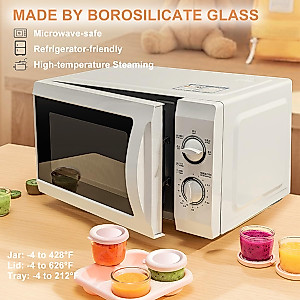 Ankou Baby Food Containers, 2.6oz 75ml Set of 4 Glass Baby Food Jars, Small Food Storage Containers with Lids and Stackable Tray, BPA-Free, Leakproof & Airtight & Reusable Baby Puree Containers