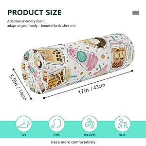 JUNZAN Bubble Tea Pattern Yoga Bolster Pillow Memory Foam Neck Roll Pillow Round Pillow Chair Cushion for Knee Support Pillow Roller Pillow for Back