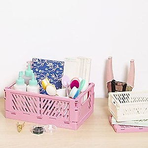 Craftelier - Box for Organisation and Storage of Scrapbooking and other Crafting Materials | Foldable and Stackable Design | Small Size - Open Box Measures 15 x 9,5 x 5,7 cm - Pink Colour