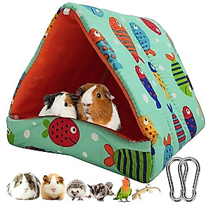 Small Guinea Pig Bed with 2 Hook, 7.48*7.09'' Young Guinea Pig Hideout Hamster Bed Rabbit House, Washable Warm Sleeping House for Small Pet, Ferret, Chinchilla, Bunnies| Winter & All Seasons