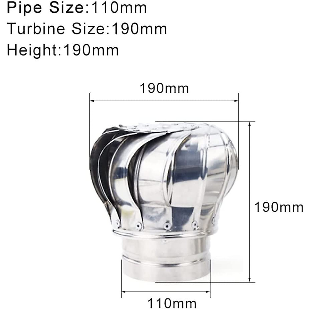 Stainless Steel 201 Non Power Roof Ventilator, Wind Turbines Attic Air Vent Ventilating Fan (Size : 110mm)