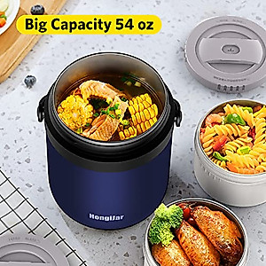 HongiJar Insulated Food Jar 54oz, Thermos 8 Hours Hot Food Lunch Bento Box, 2 Tiers Stackable Thermal Containers, Double Wall Leak-Proof Vacuum Soup Stainless Steel Layers Storage for Adults