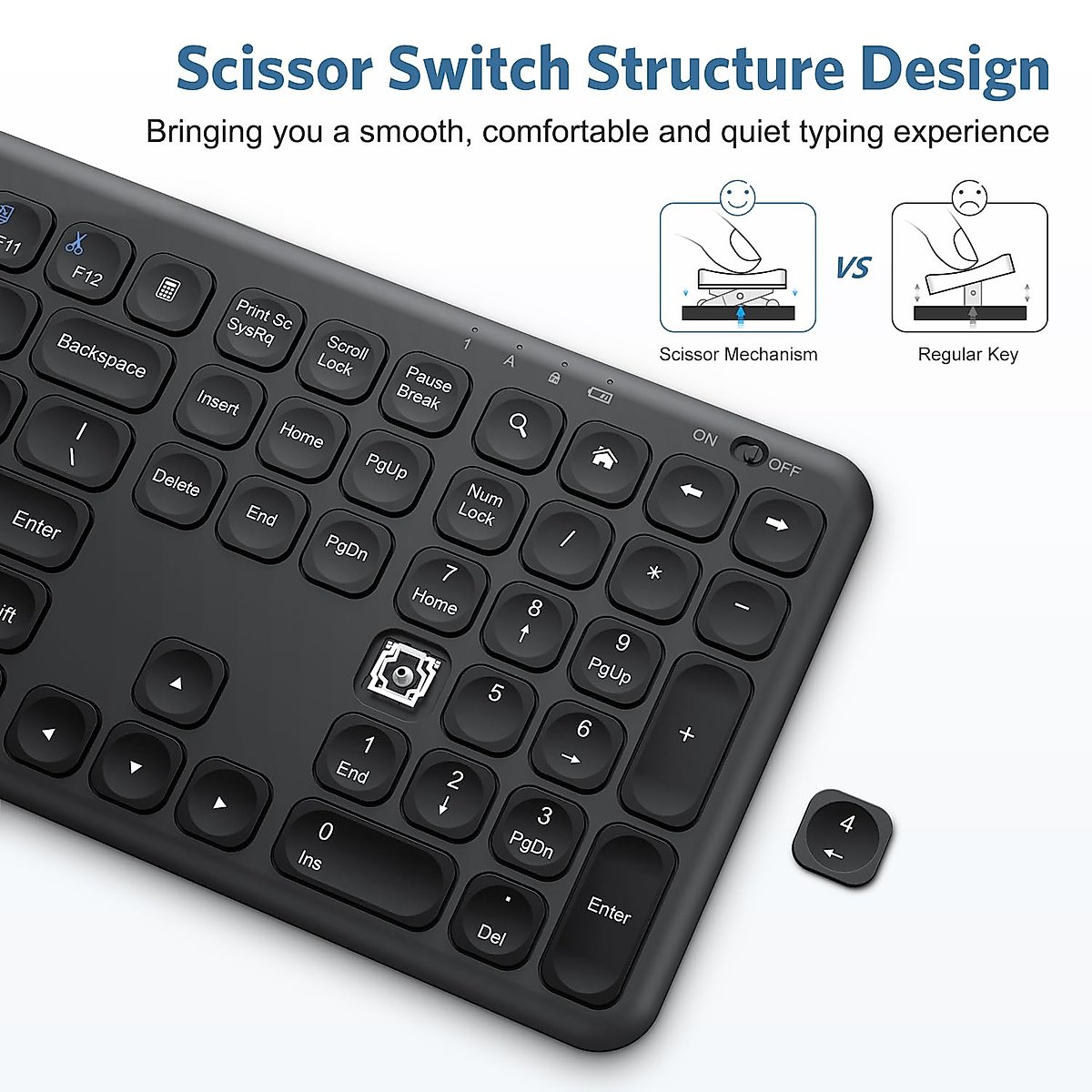 OMOTON Wireless Keyboard, 2.4G Silent Computer Keyboard, Ultra Slim Full Size Ergonomic Keyboard with Numeric Keypad and Media Hotkeys Compatible with Windows, PC, Computer, Notebook, Laptop, Black