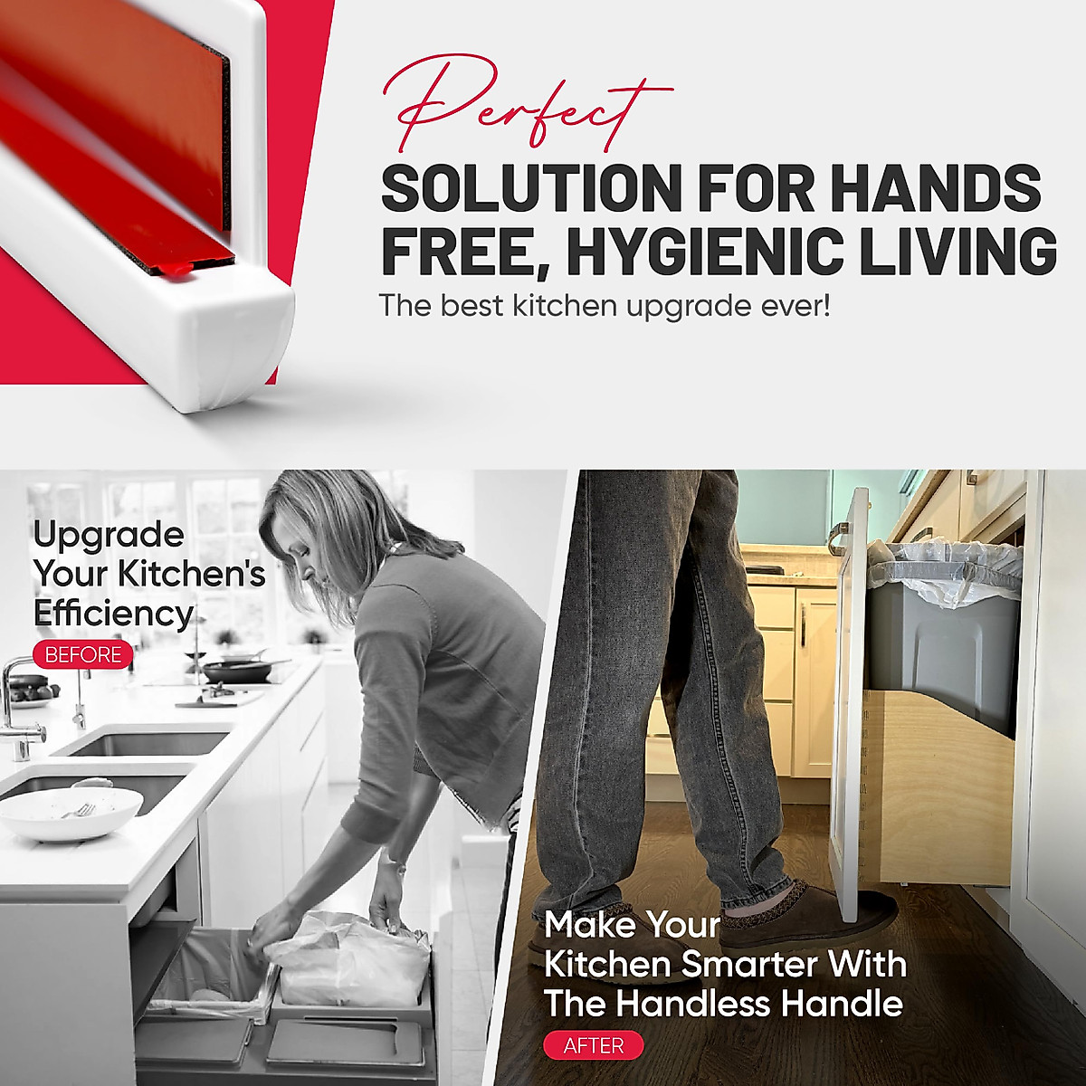 The Handless Handle – Hands-Free Garbage Drawer Foot Pull Handle, Touchless Opener for Drawers, Bins, & Cabinets